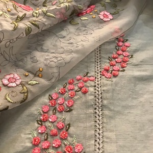 ATHARVA Hand Embroidery Salwar Kameez/grey Chanderi Silk/organza Dupatta/custom Stitch Unstitch ...