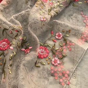 ATHARVA Hand Embroidery Salwar Kameez/grey Chanderi Silk/organza Dupatta/custom Stitch Unstitch ...