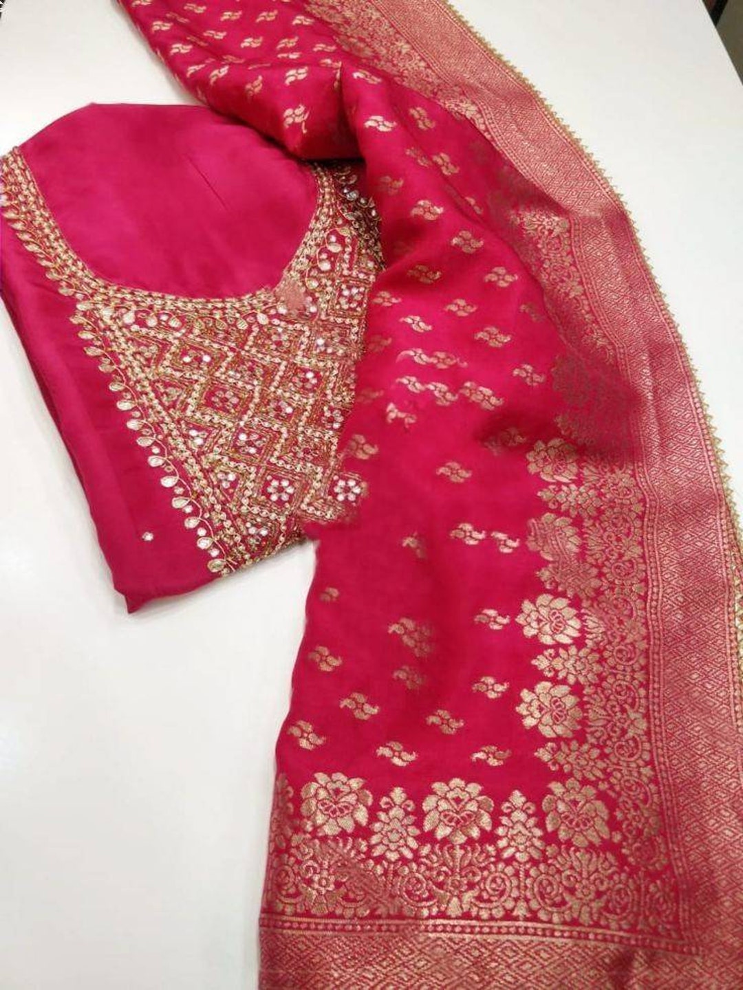 ATHARVA Hand Embroidery Indian Salwar Kameez/chanderi/pinkish Reds/gota Patti/banarsi Dupatta ...