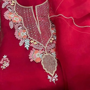 ATHARVA Hand Embroidery Salwar Kameez/3d Neck Embroidery/organza Silk ...