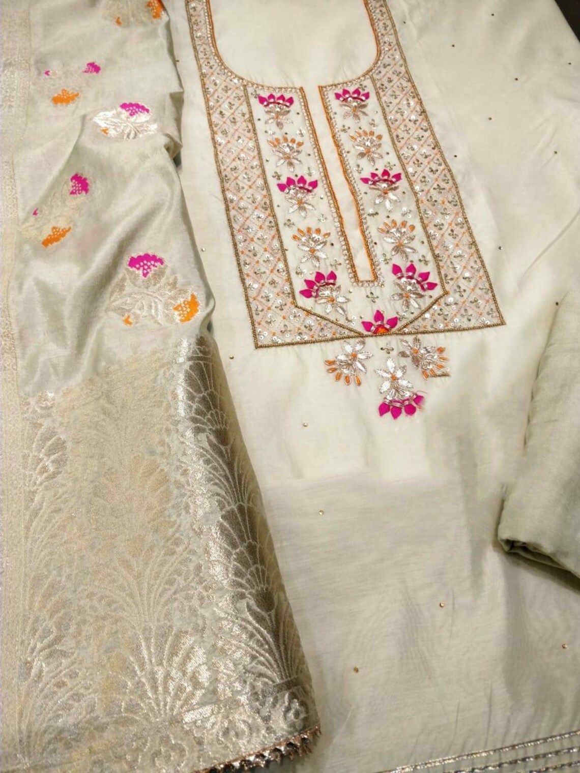 ATHARVA Hand Embroidered Salwar Kameez /embroidered Neck Pista | Etsy