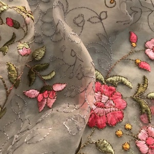 ATHARVA Hand Embroidery Salwar Kameez/grey Chanderi Silk/organza Dupatta/custom Stitch Unstitch ...