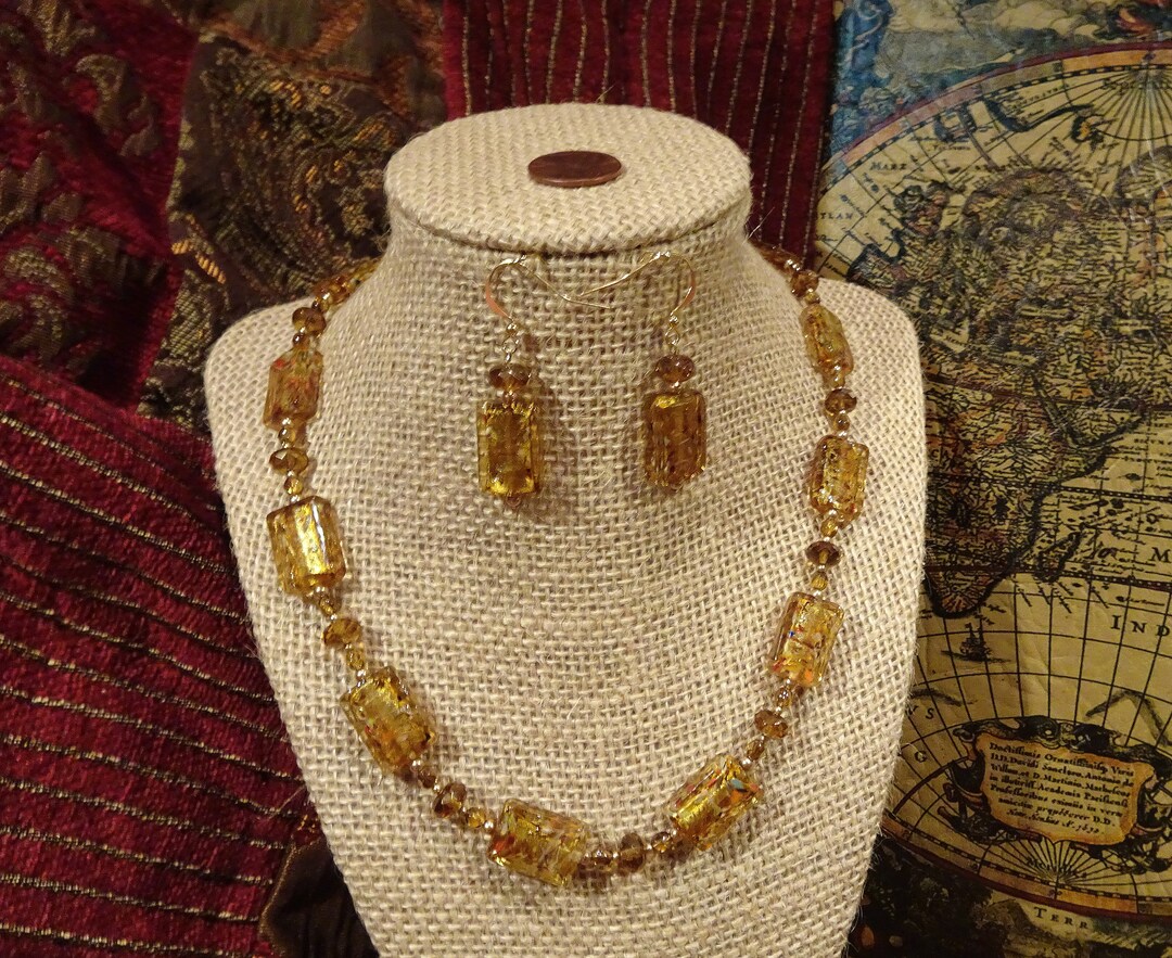 Handmade Artisanal Necklace/earring Set in Honey Gold With Crystal - Etsy