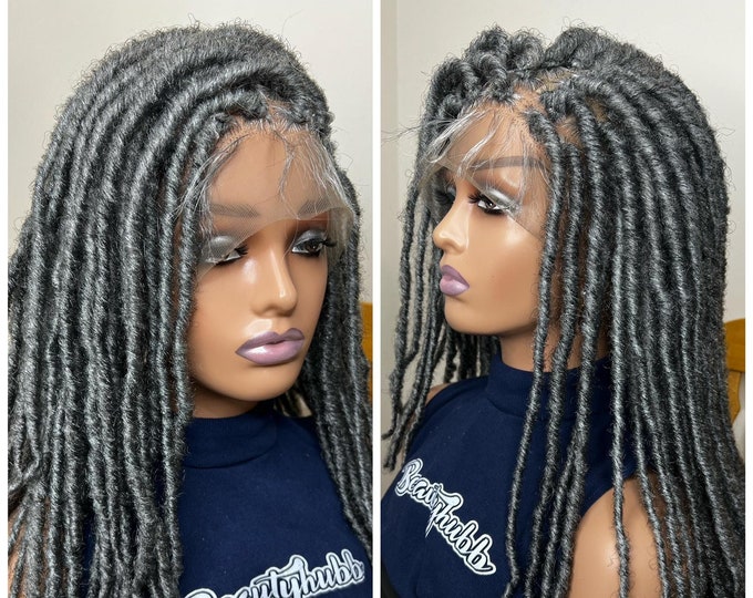 Gray Lace Front Faux Locs Dreadlocks Fauxlocs Dreadlock Braid Wig for ...