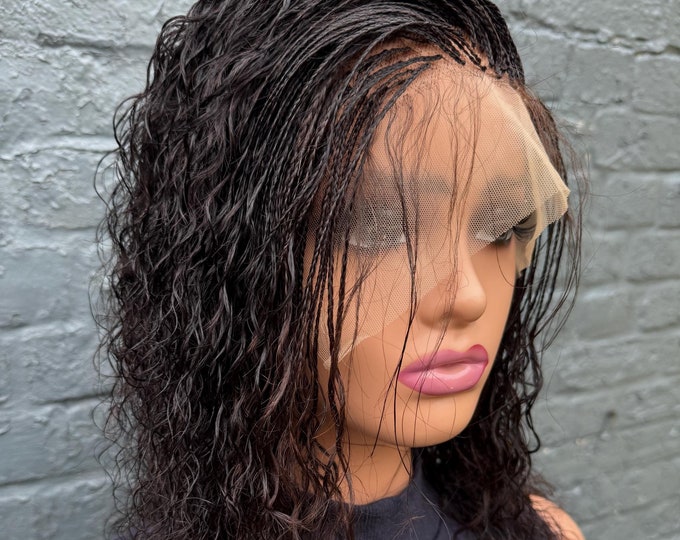 Ready to Ship Human Hair Pick and Drop Braids Wig With Water Curls ...