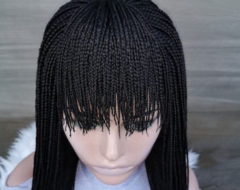 Ready to Ship Short Fringe With Bangs Box Braid Wig for Black Women ...