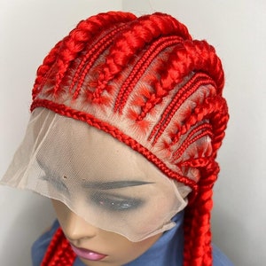 Red Cornrows Stitch Braid Wig, Braided Wig, Braids Wig, Cornrow Wig ...