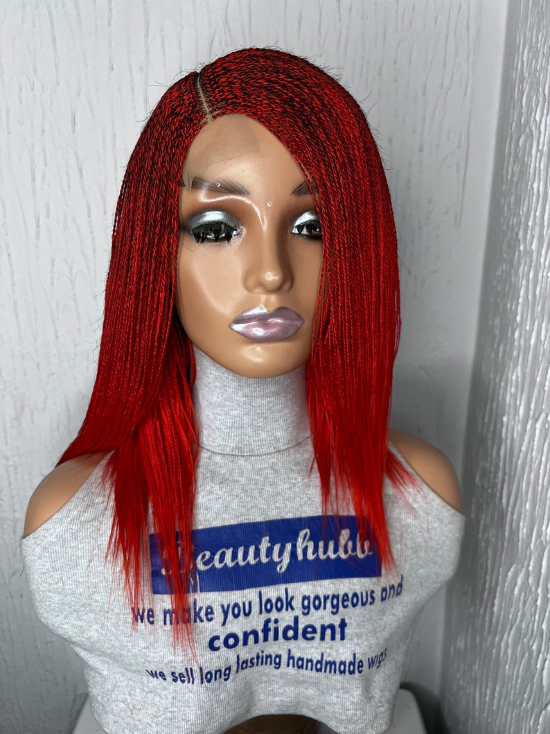READY TO SHIP Short Red Micro Twists Lace Wig: Shoulder Length Hair ...