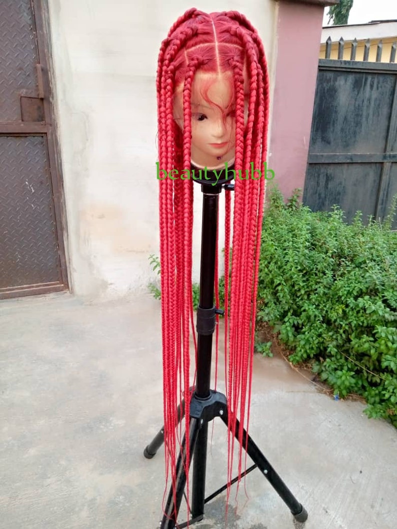 Tomato Red Knotless Full Lace Box Braid Wig for Black Women | Etsy