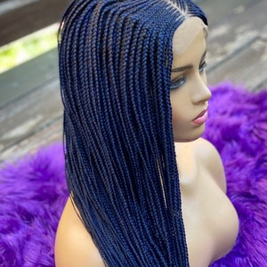 Blue Cornrows Box Braids Wig, Braid Wig for Black Women, Wigs, Lace Wig ...
