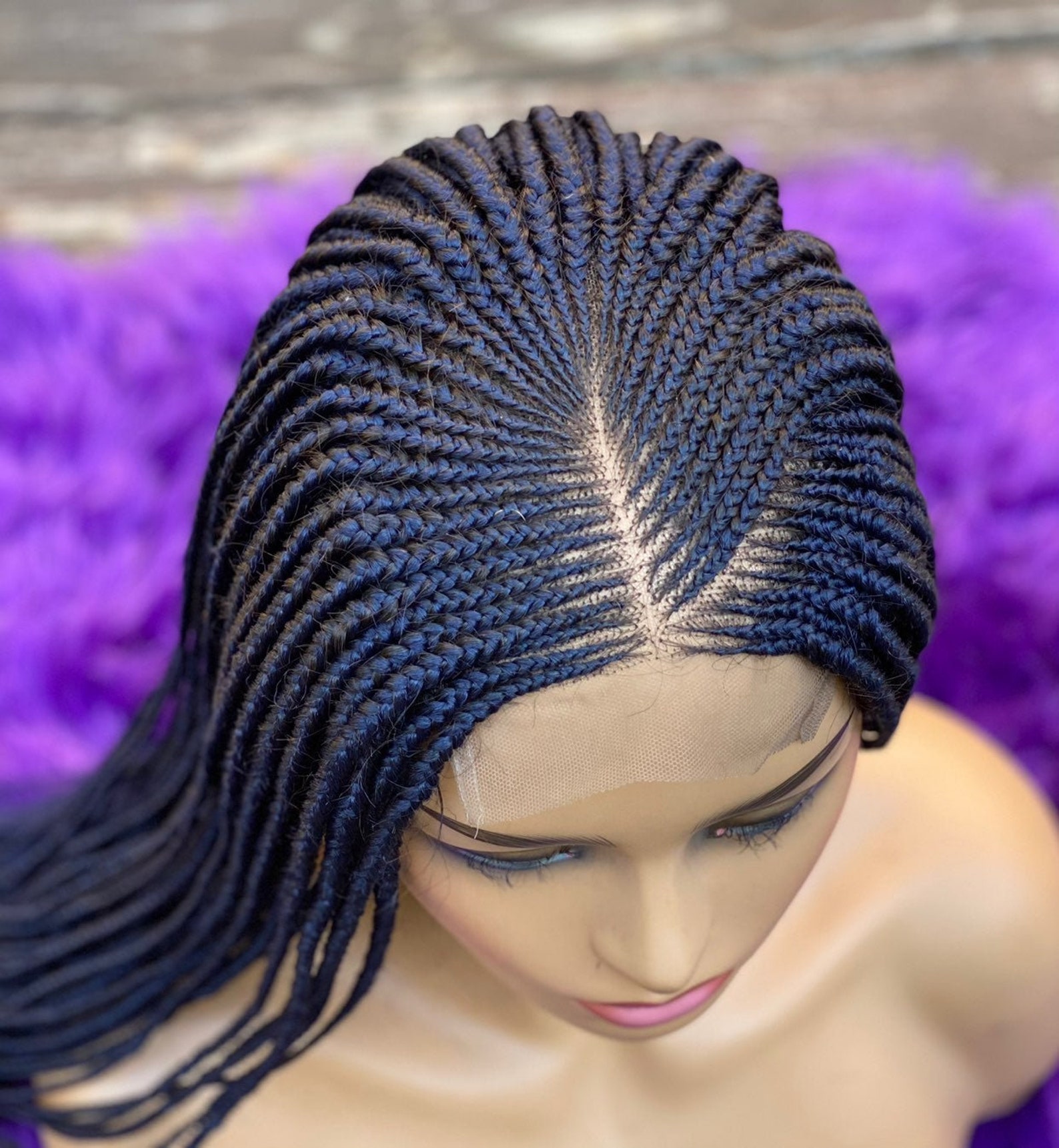Blue Cornrows wig cornrow wigs braided wig box braids wig | Etsy