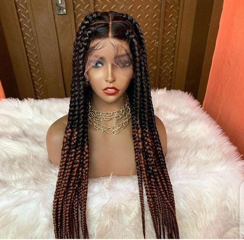 Jumbo Knotless Box Braid Wig Black Woman Full Lace Front Etsy India