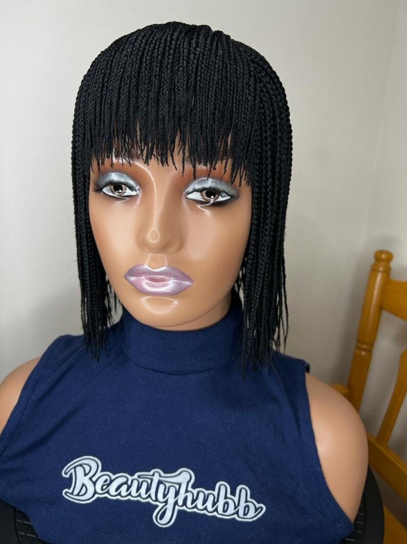 Short Box Braids Wig: Black Bob With Bangs, Lace Front Wig - Etsy