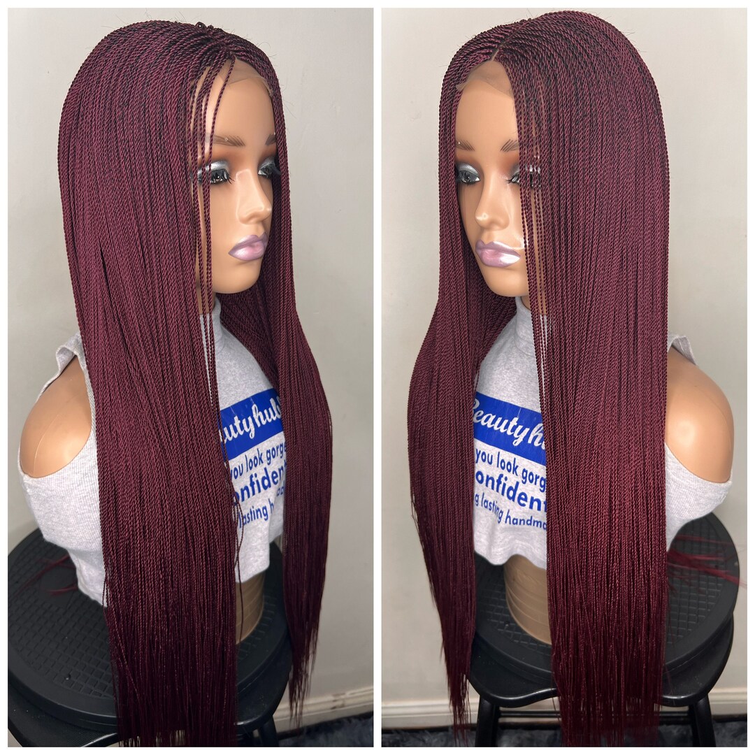 Ready to Ship Burgundy Micro Braids, Micro Braid Wig, Wig for Black ...