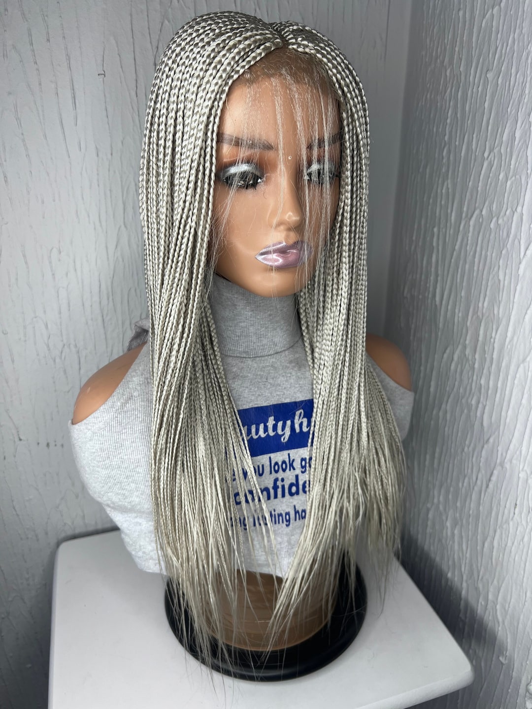 Ready to Ship off White Silver Like Box Braid Wig for Black Women ...