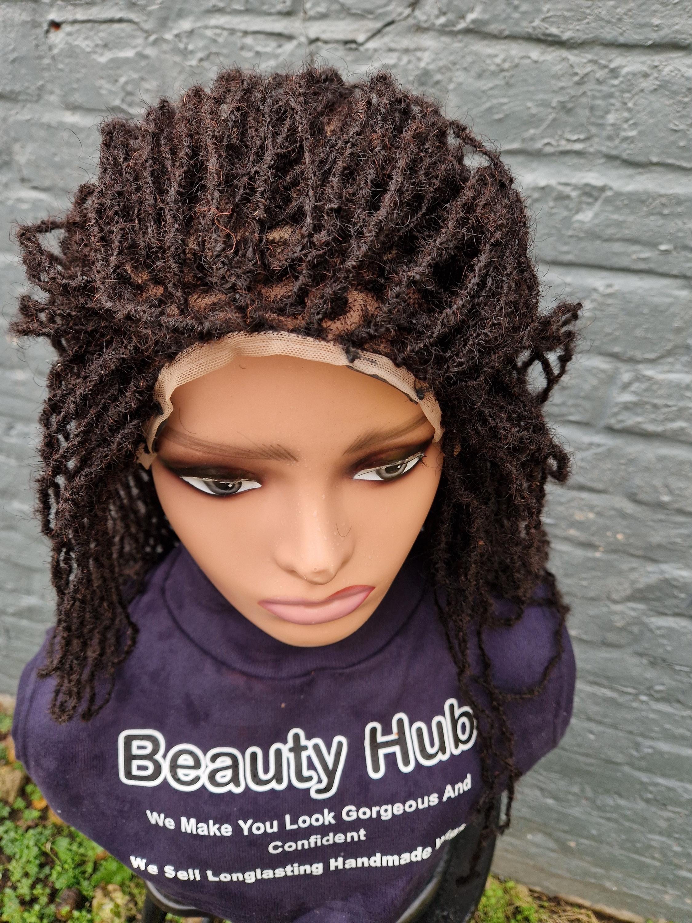 3x8 Lace Topper Wig: Human Hair Micro Locs Skinny Braids - 14-16 Inch ...