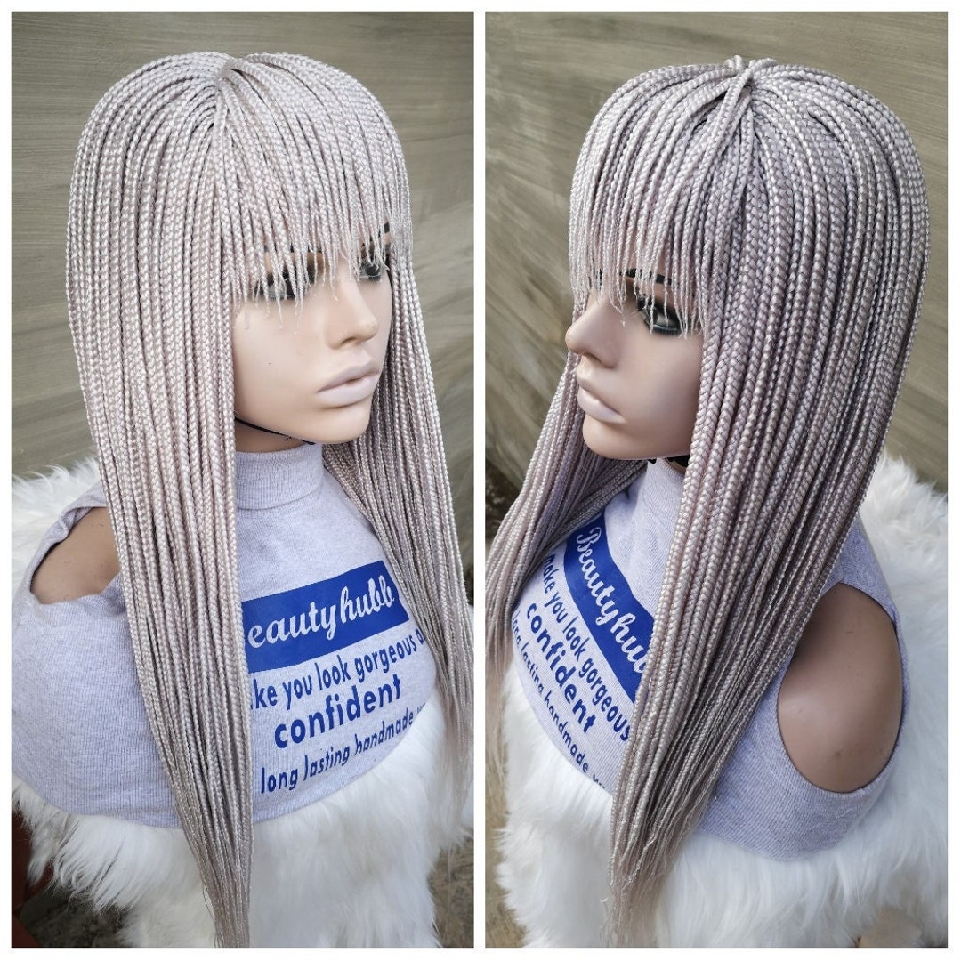 Platinum White Fringe With Bangs Braided Wig, Braid Wig, Wig for Black ...