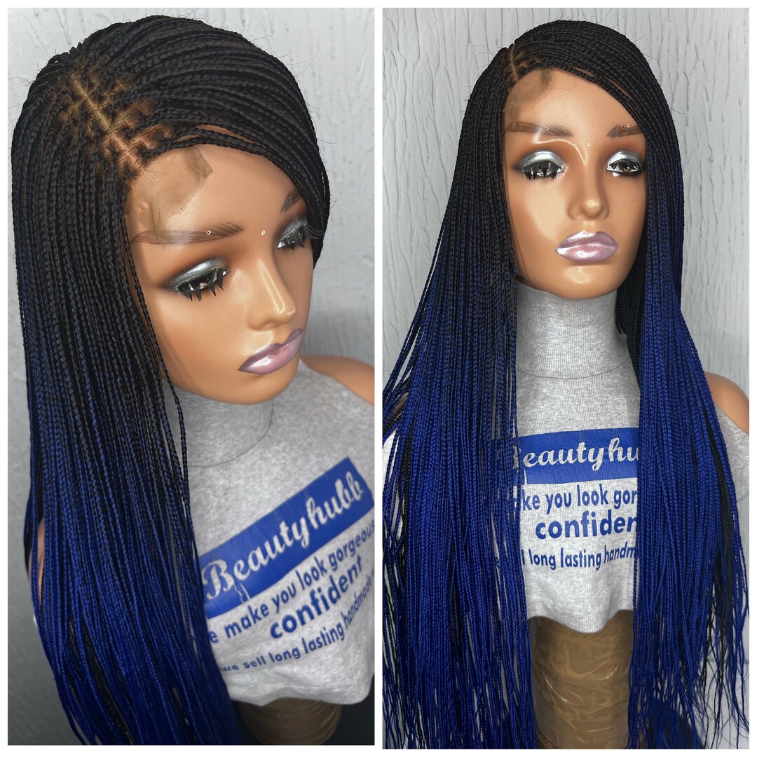 Blue Ombre Box Braid Wig for Black Women Box Braid Wigs, Braided Wig ...