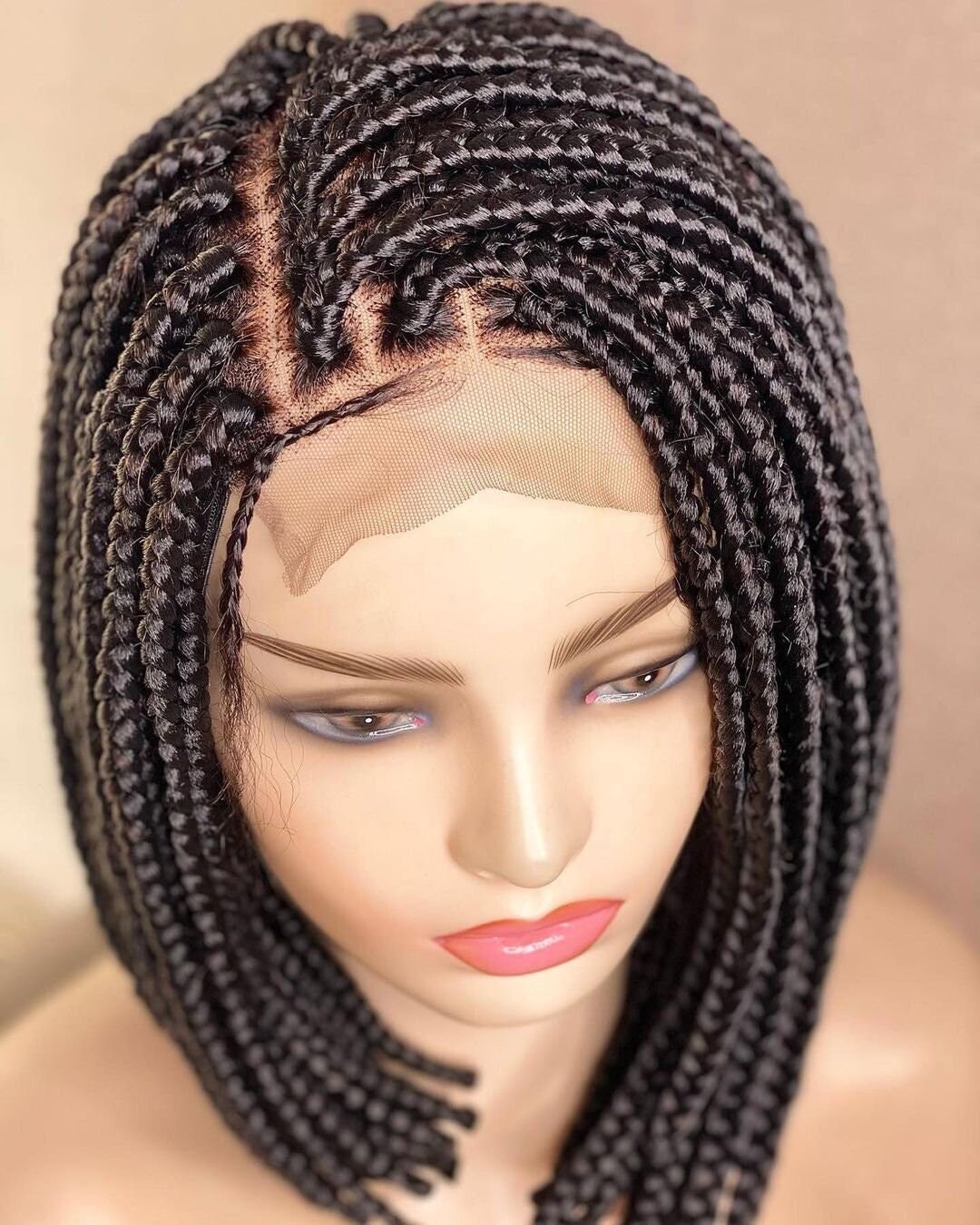 Short Two Way Parting Bob Box Braid Wig for Black Women Braided Wigs ...