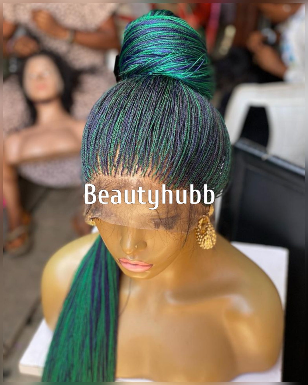 Blue Green Nano Micro Braids, Braid Wig, Wig for Black Women, Twists ...