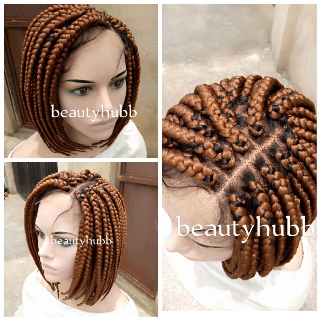 Brown Bob Box Braid Wig: Two Way Part, Lace Closure - Etsy