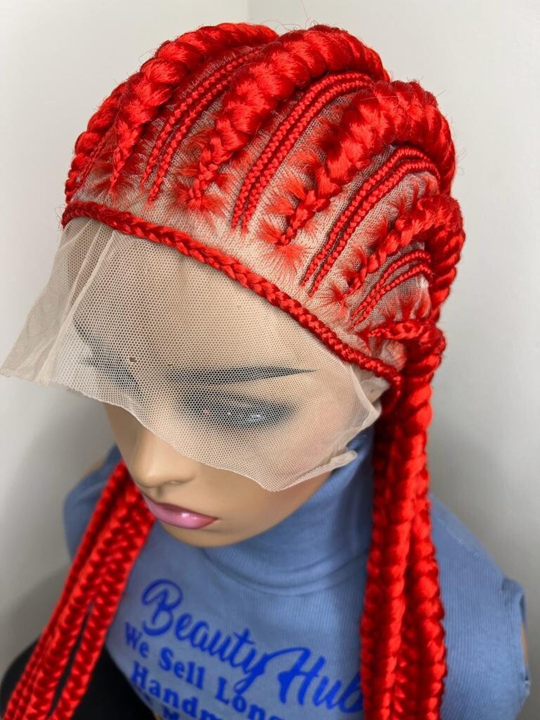 Red Cornrows Stitch Braid Wig, Braided Wig, Braids Wig, Cornrows, Gifts ...