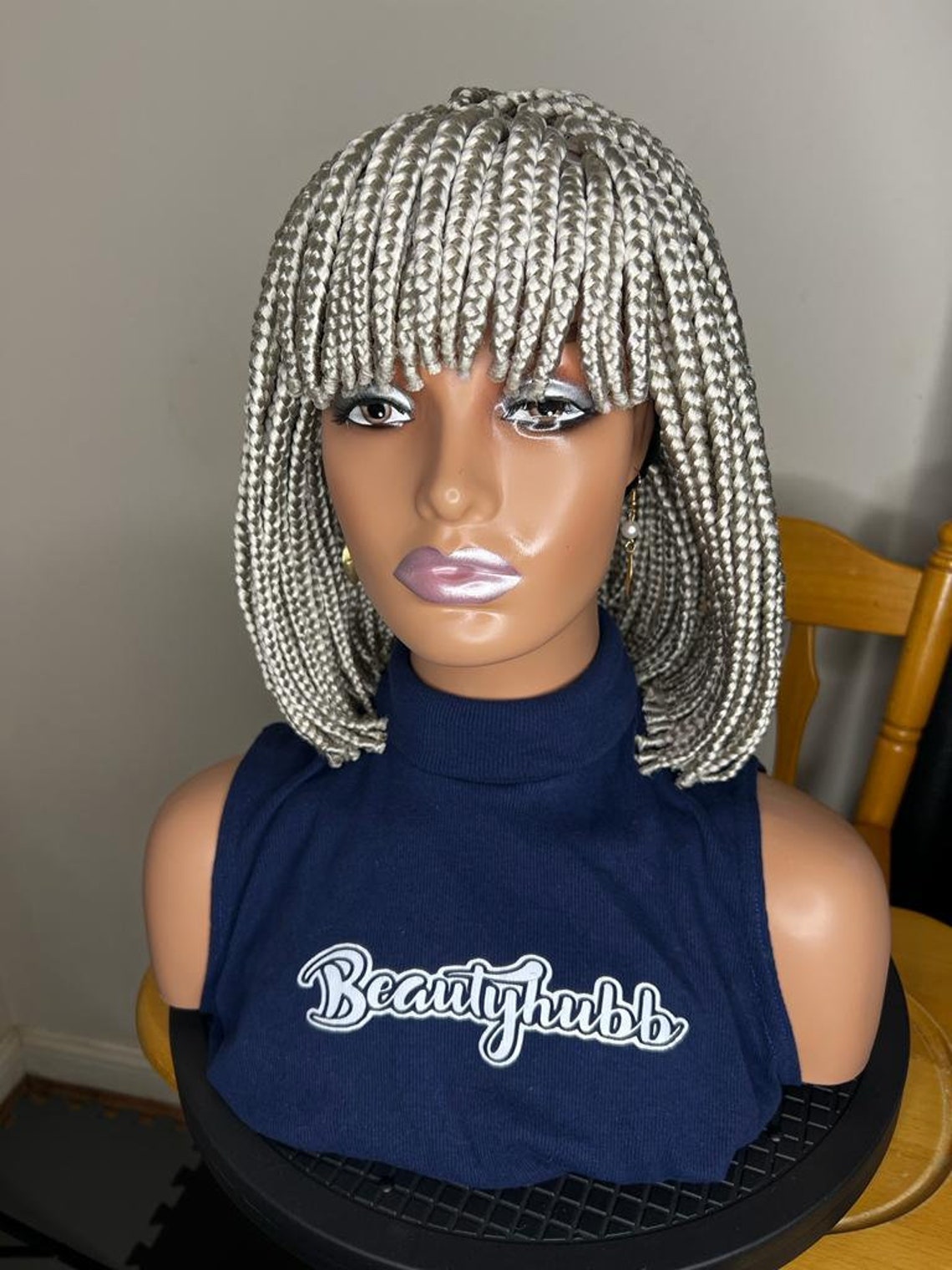 Short Fringe Silver Bob Braided Wig - Etsy