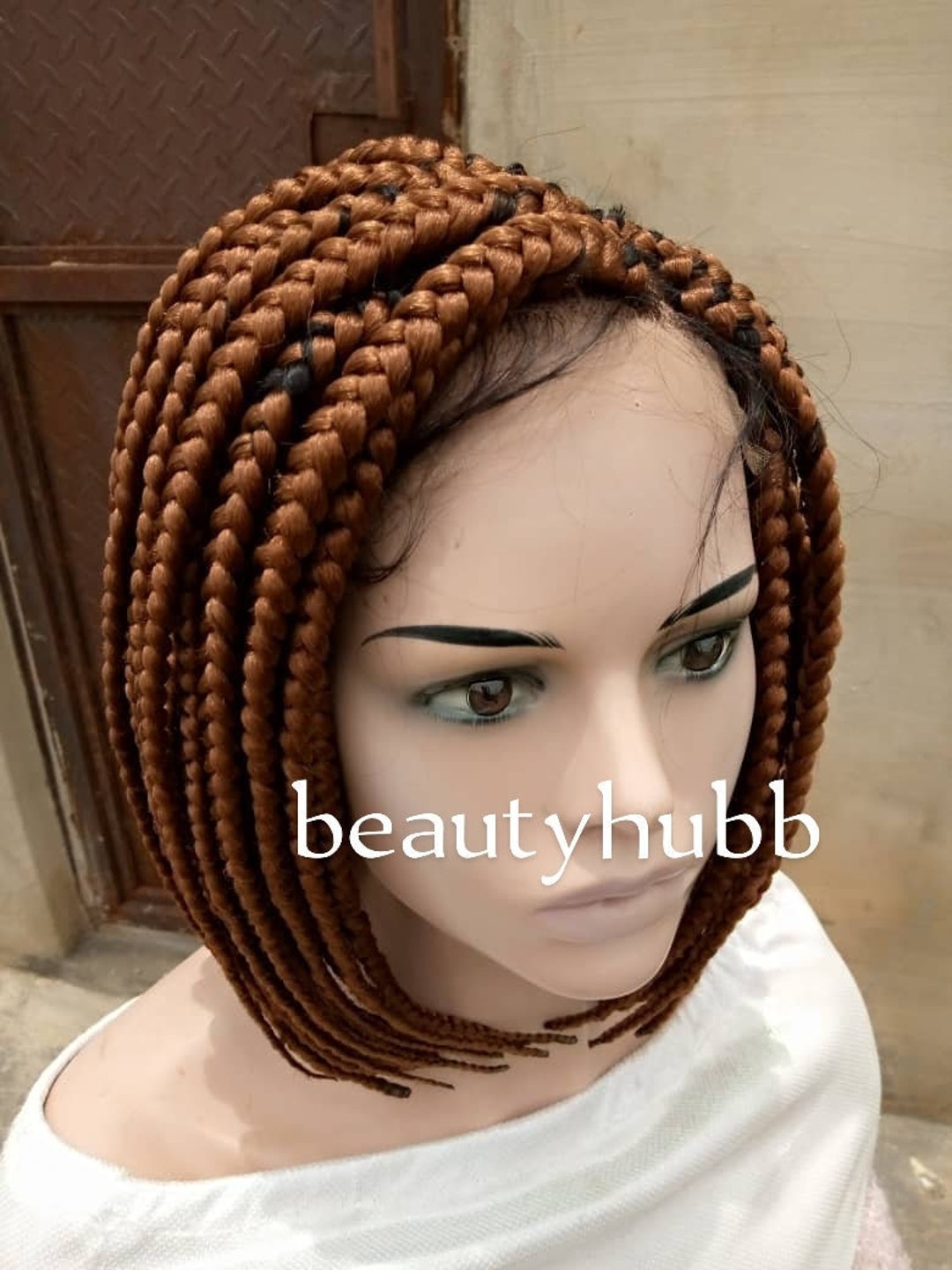 Brown Bob Box Braid Wig: Two Way Part, Lace Closure - Etsy