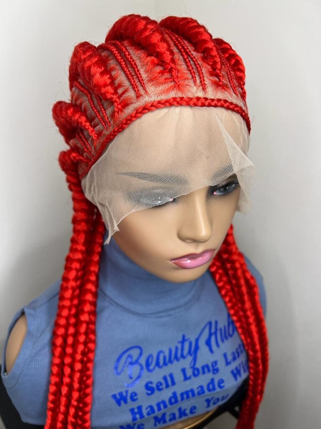 Red Cornrows Box Braided Wig: 28 Inch Synthetic Lace Wig - Etsy