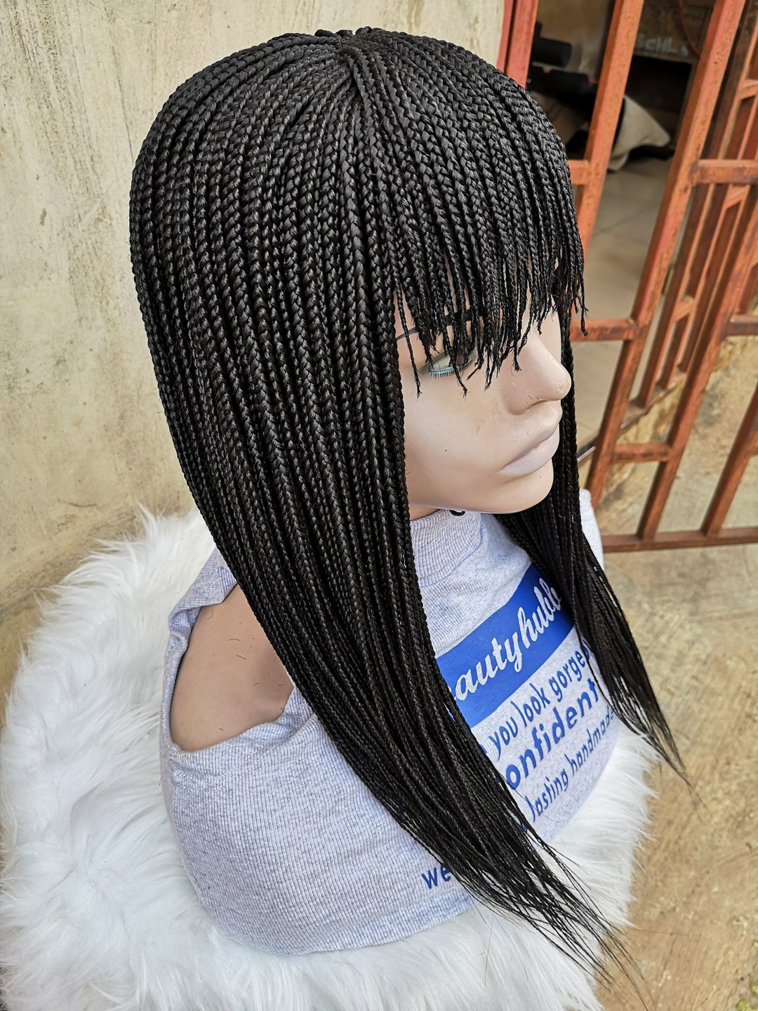 14 Fringe With Bangs Box Braid Wig for Black Women , Braided Wig, Braid ...