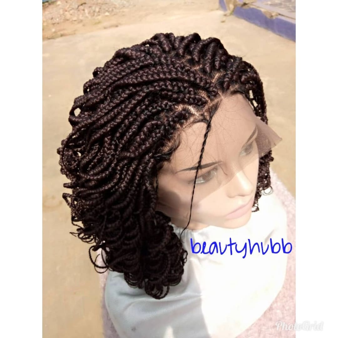 Short Box Braid Wig 99j Bra Length, Curly Lace Frontal Wig - Etsy