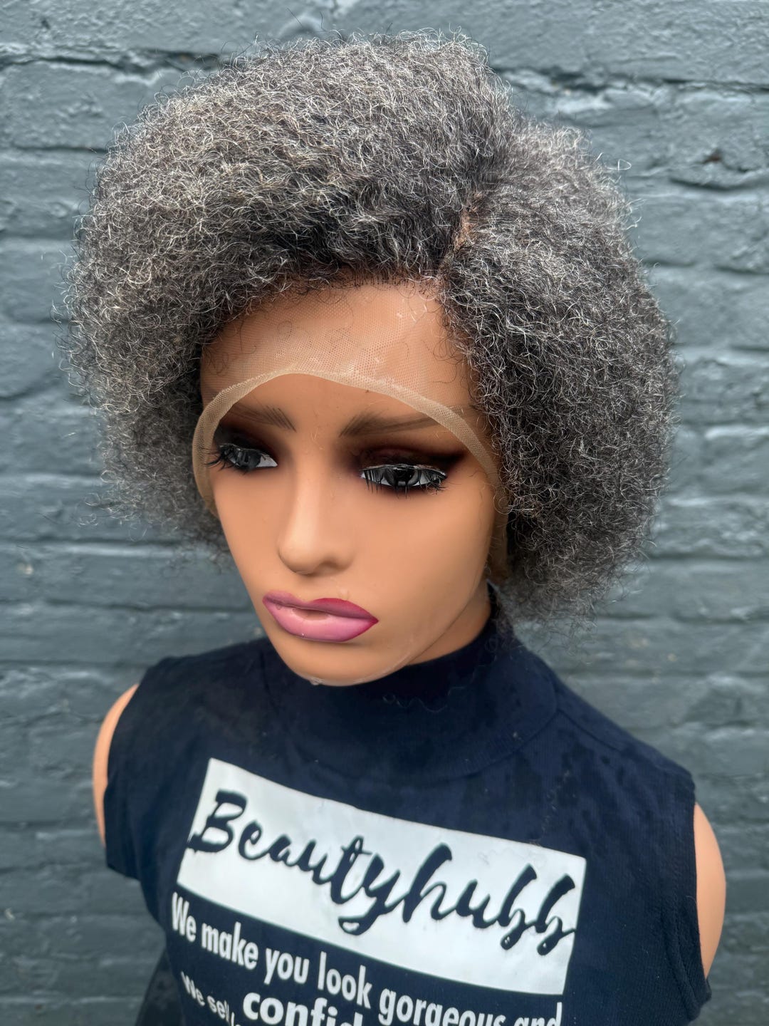 Custom Order Short Afro Salt and Pepper Wig: Human Hair Full Lace Wig ...