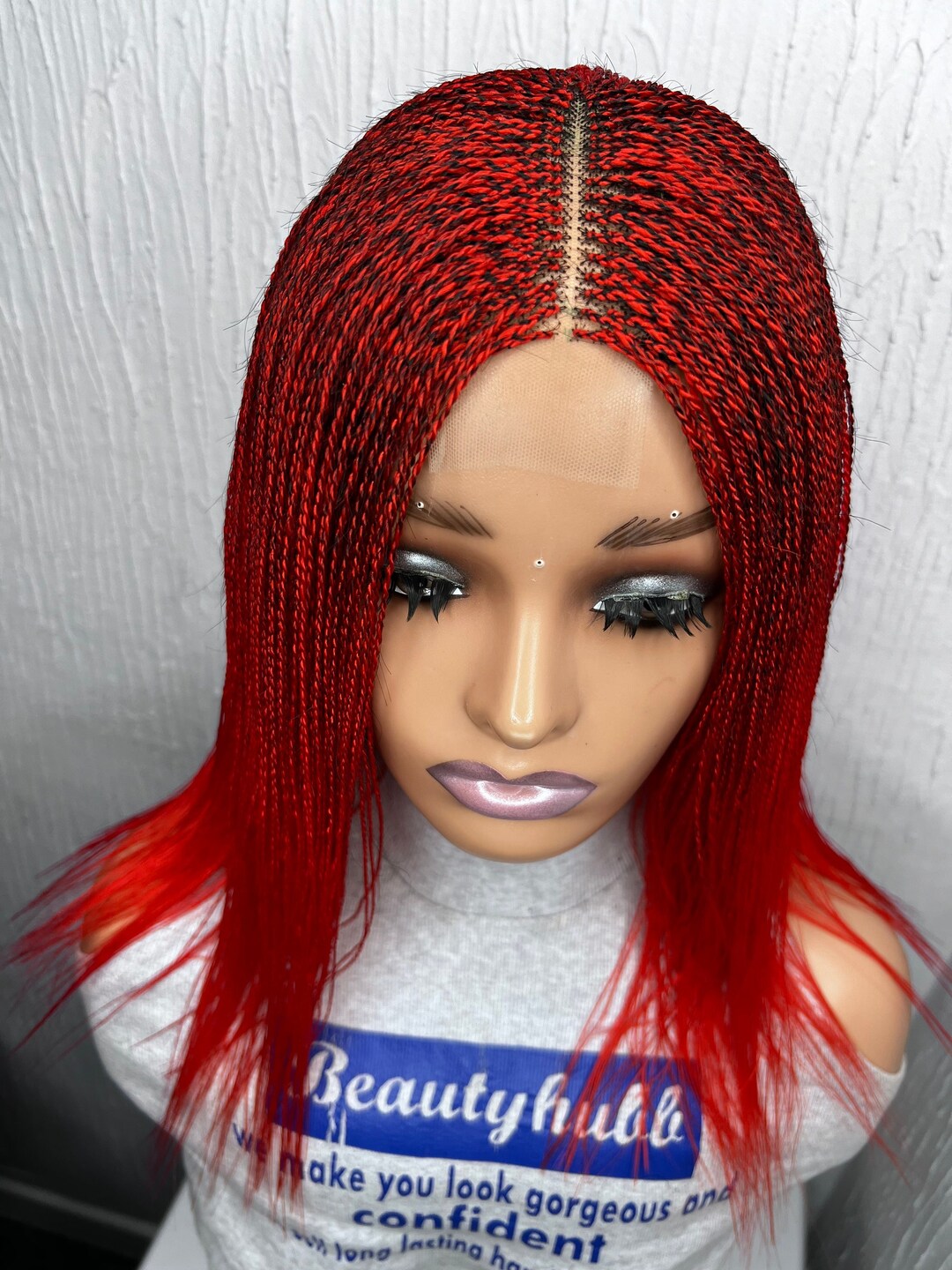 Red Micro Braid Lace Wig: Shoulder Length Hair - Etsy