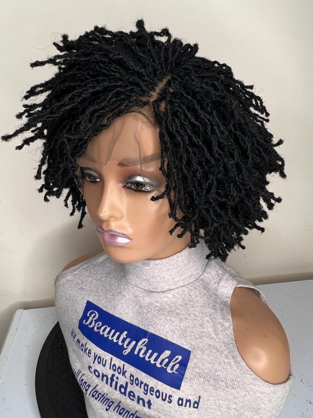 3" Short Rasta Sister Locs Dreadlocks, Faux Synthetic Lace Wig, Full ...