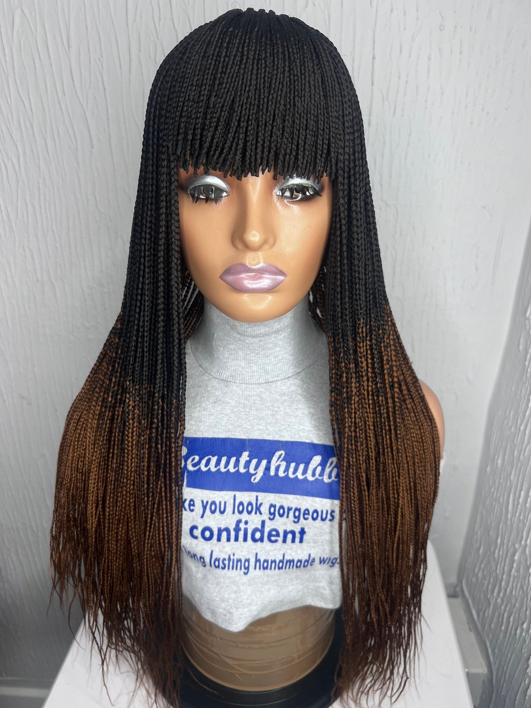 Ombre Fringe With Bangs Box Braid Wig for Black Women Braided Wigs, Braids Wigs, Lace Wig, Box ...
