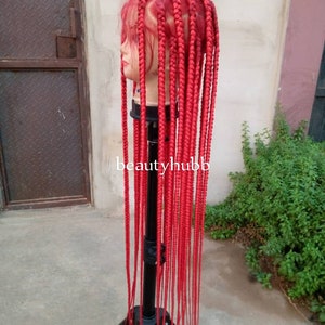 Tomato Red Knotless Full Lace Box Braid Wig for Black Women Braided ...