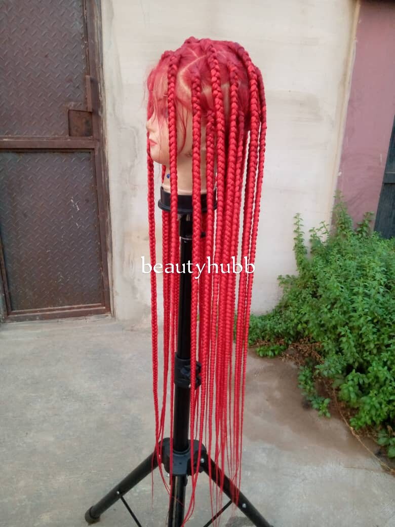 Tomato Red Knotless Full Lace Box Braid Wig for Black Women | Etsy