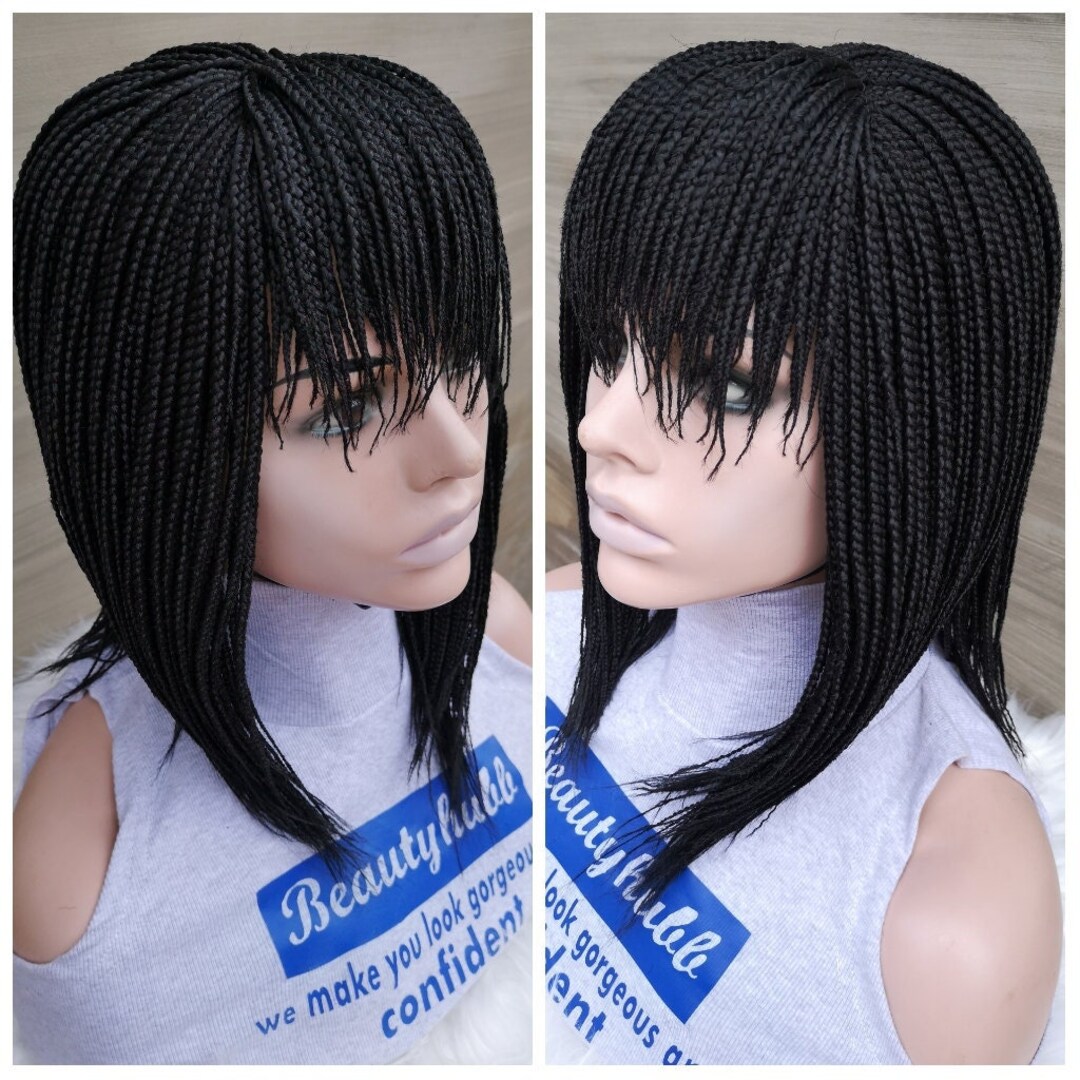 10 Kurze Fringe mit Pony Box Braid Perücke für schwarze Frauen ...