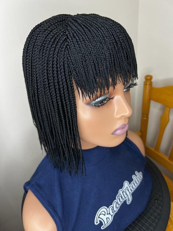 Short black fringe wig store
