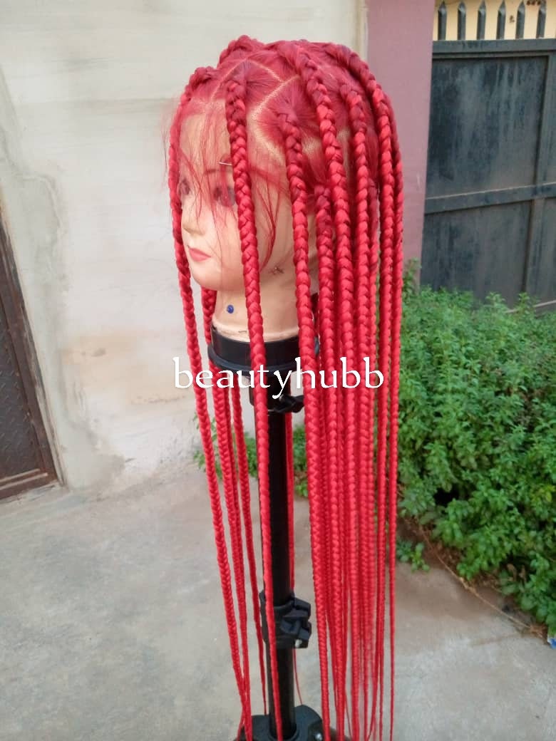 Tomato Red Knotless Full Lace Box Braid Wig for Black Women | Etsy