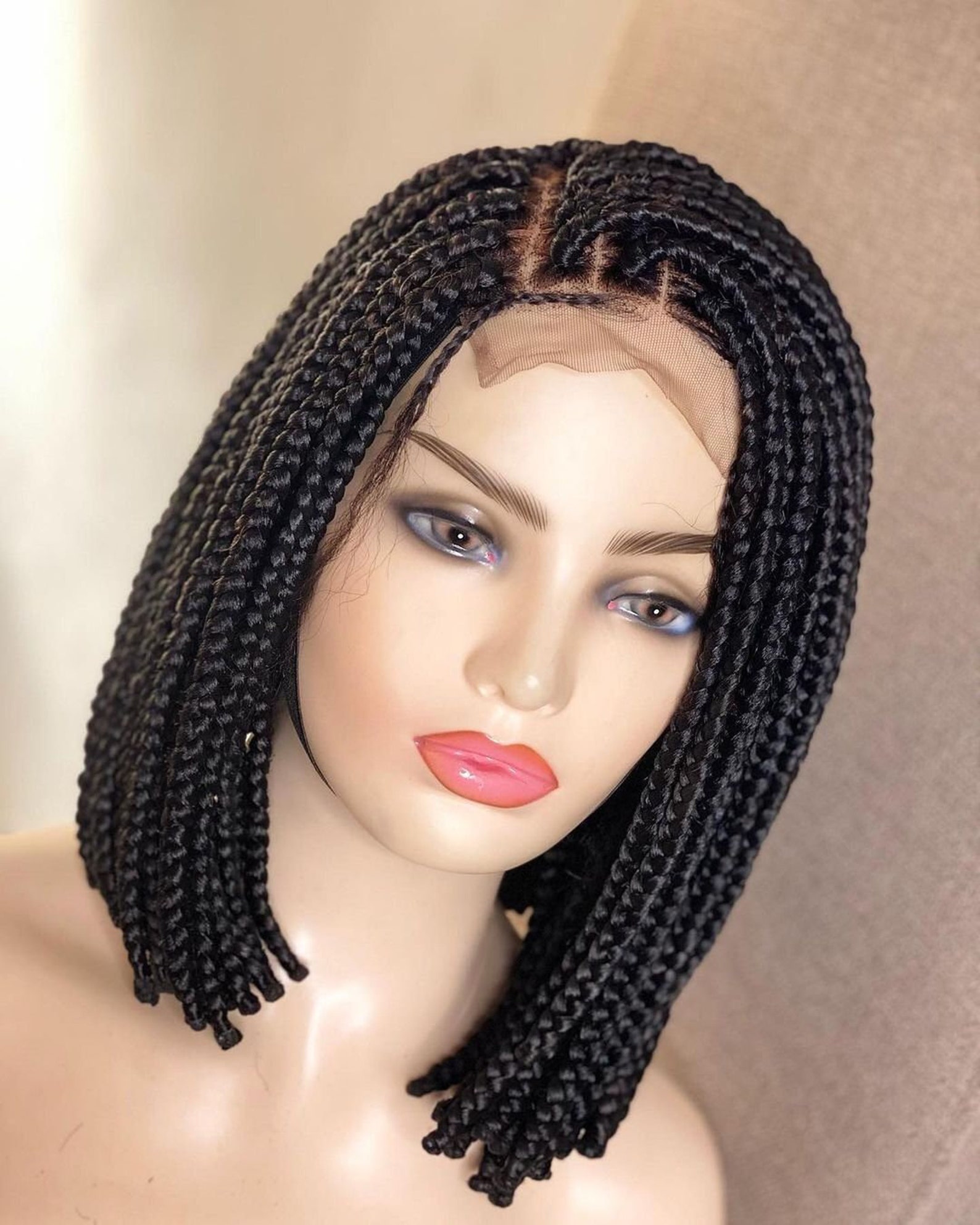 Two Way Parting Bob Box Braid Wig Lace Closure Wig Wig For Etsy