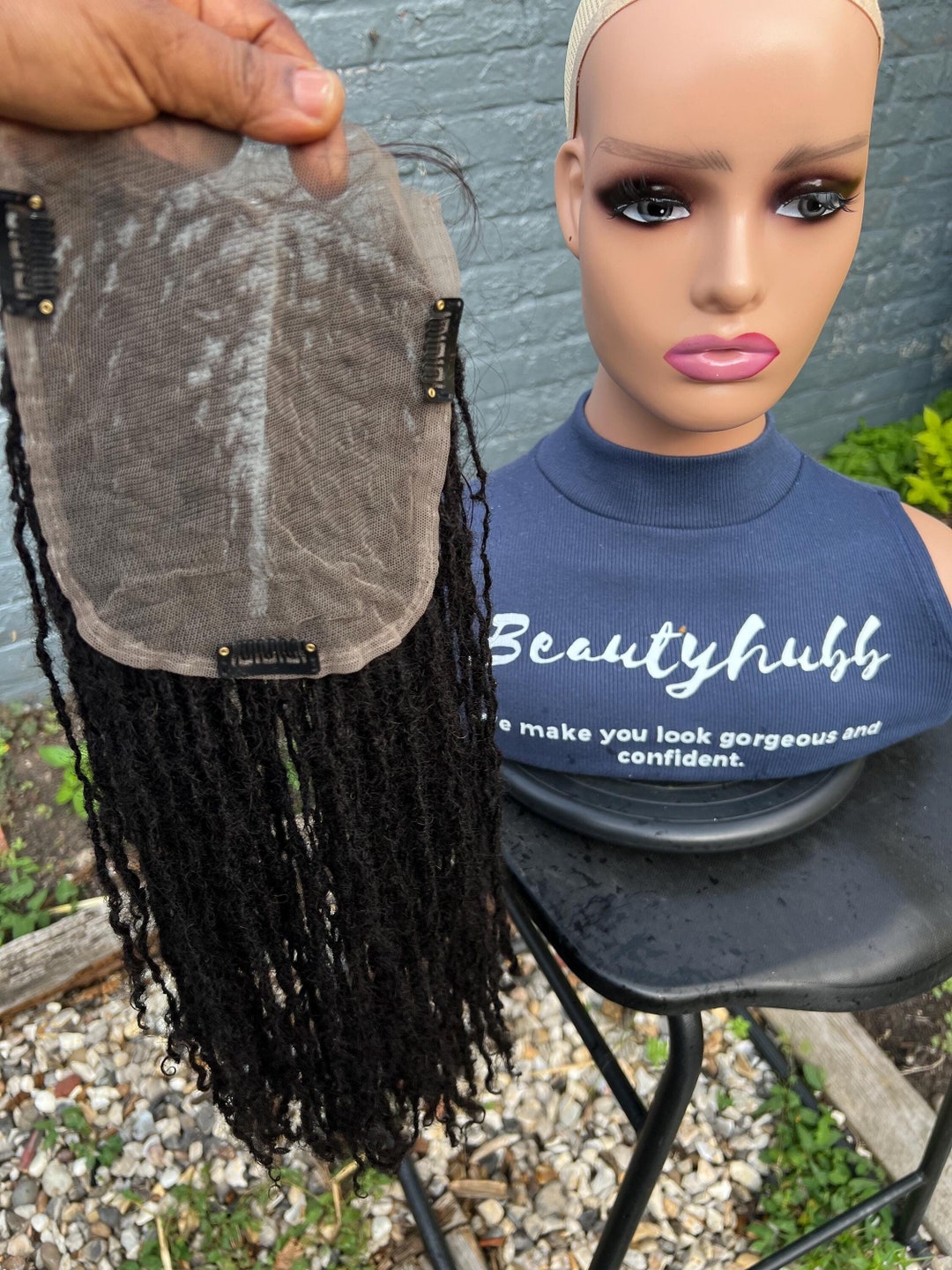 Ready to Ship 6x6 Lace Topper Human Hair, Micro Locs 14 in Skinny Locs ...