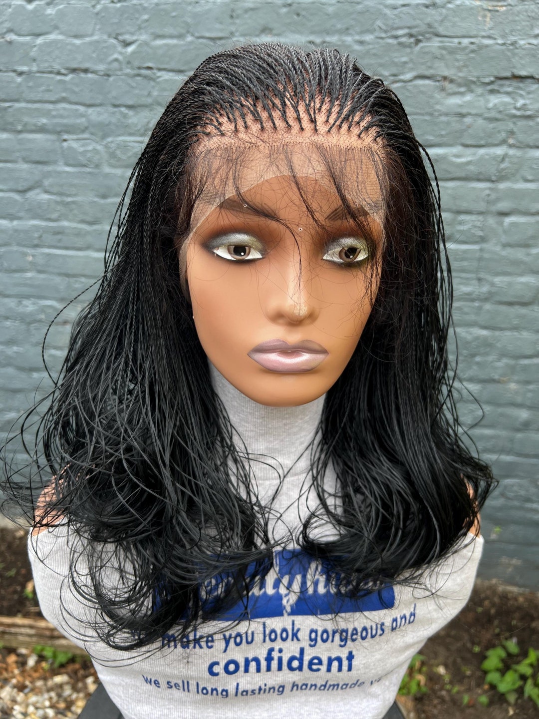 READY TO SHIP Frontal French Curly Ends Color 1 Twisted Braided Wig ...