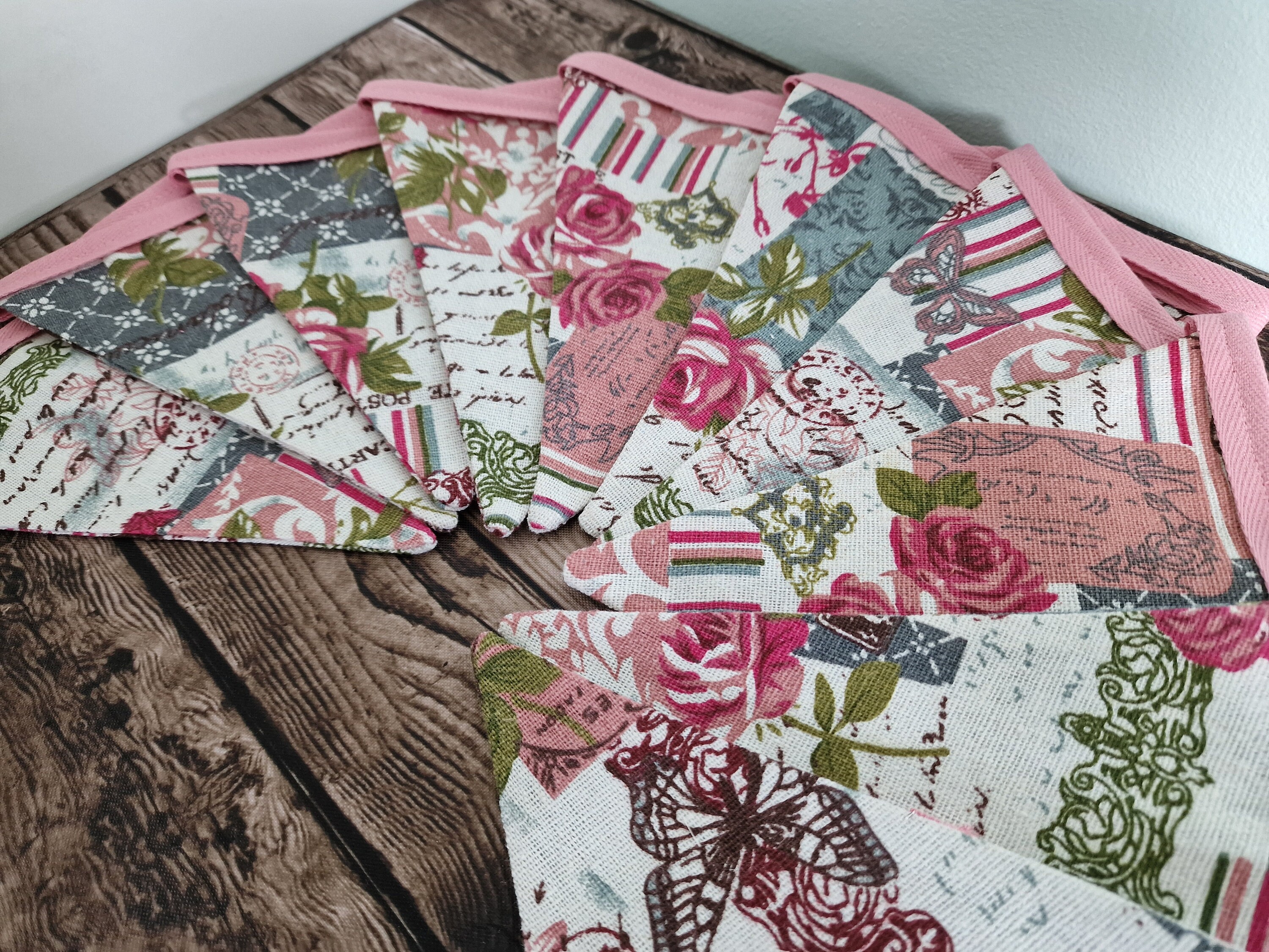 French Shabby Chic Double Sided Handmade Fabric Bunting Country Cottage ...