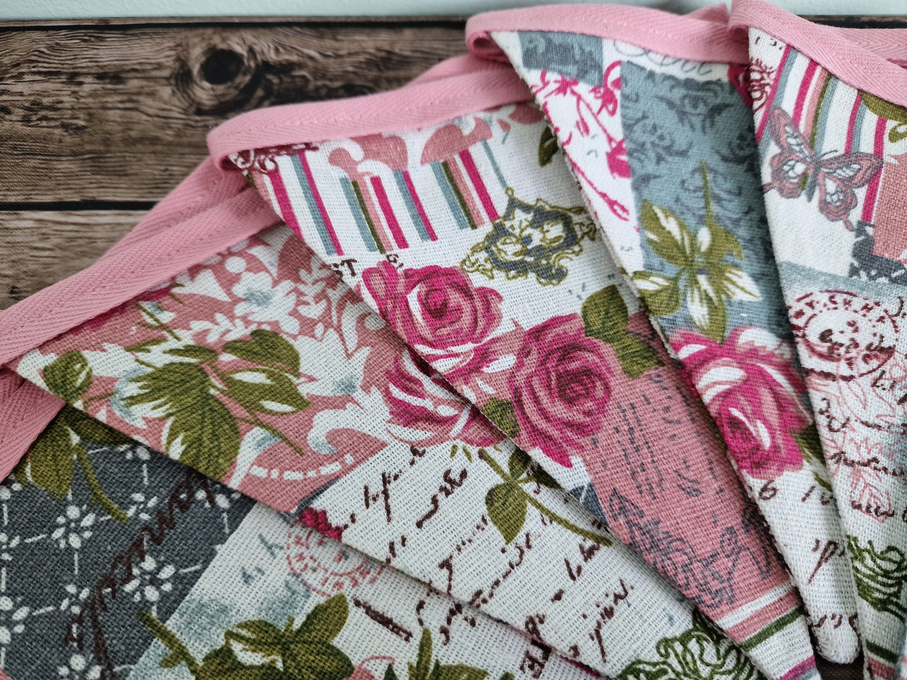 French Shabby Chic Double Sided Handmade Fabric Bunting Country Cottage ...