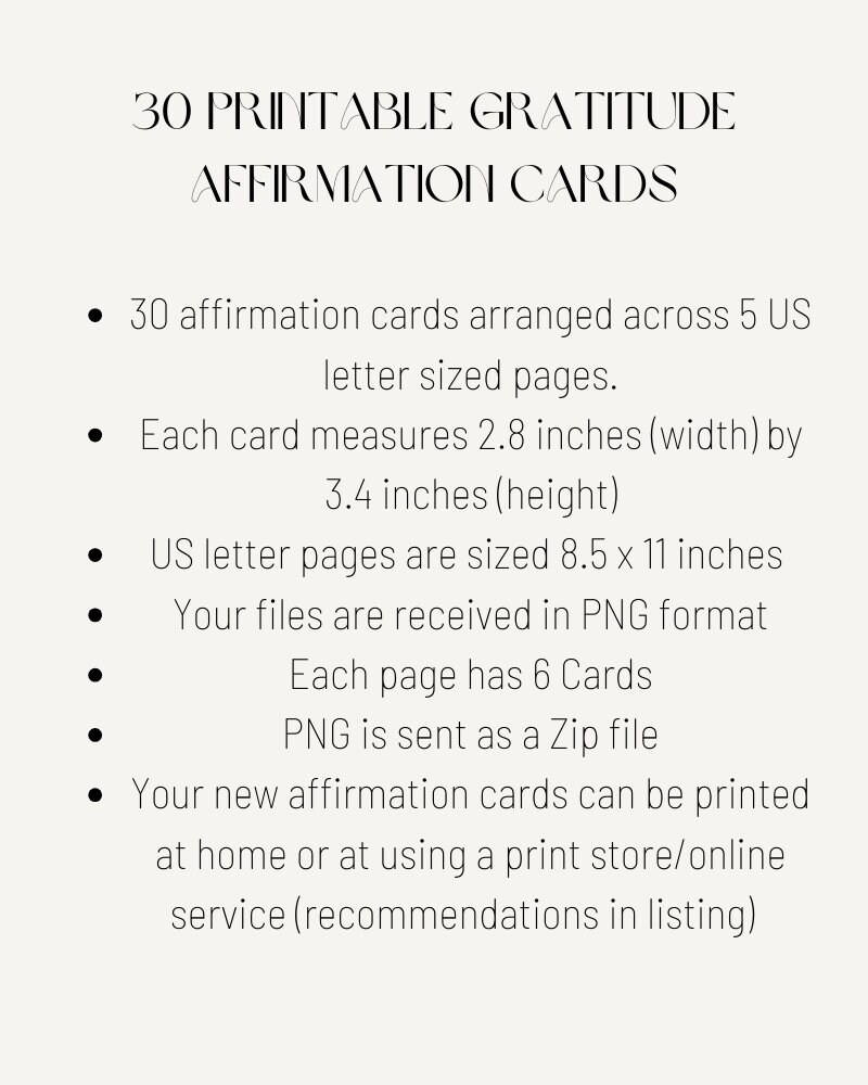 30 Printable Gratitude Affirmation Cards Words of Affirmation ...