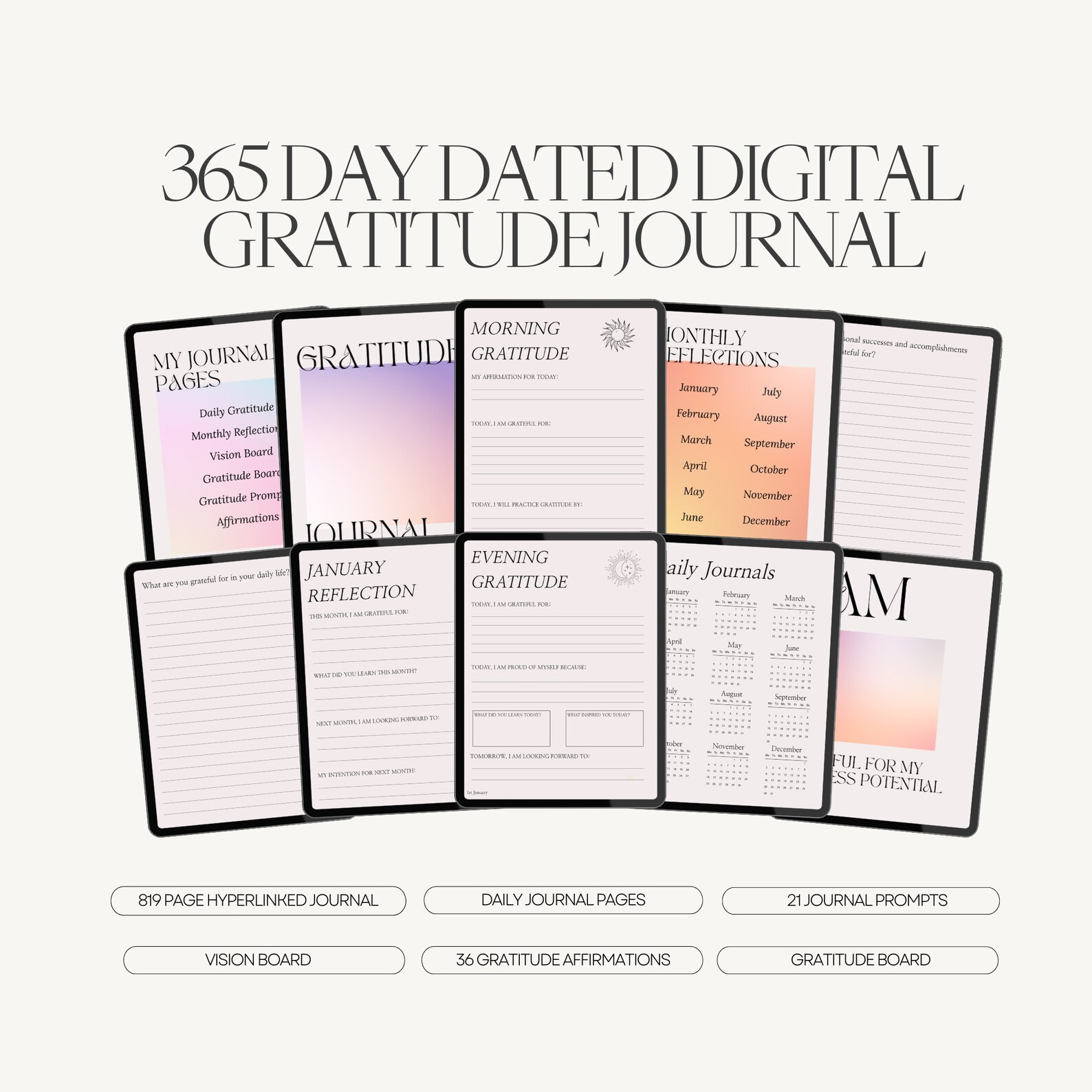 365 Day Digital Gratitude Journal, Hyperlinked With Journal Prompts - Etsy