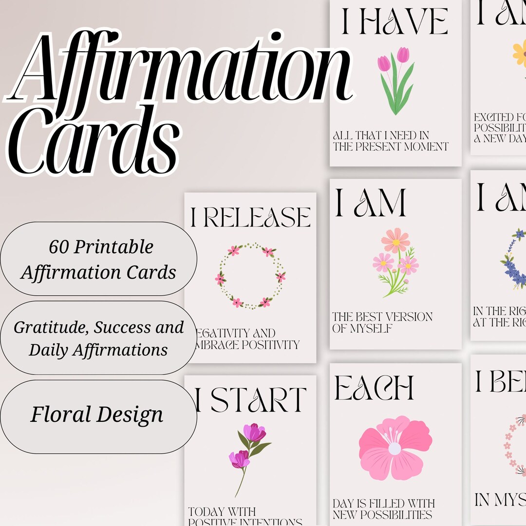 60 Printable Daily Affirmations and Words of Affirmation With Floral ...