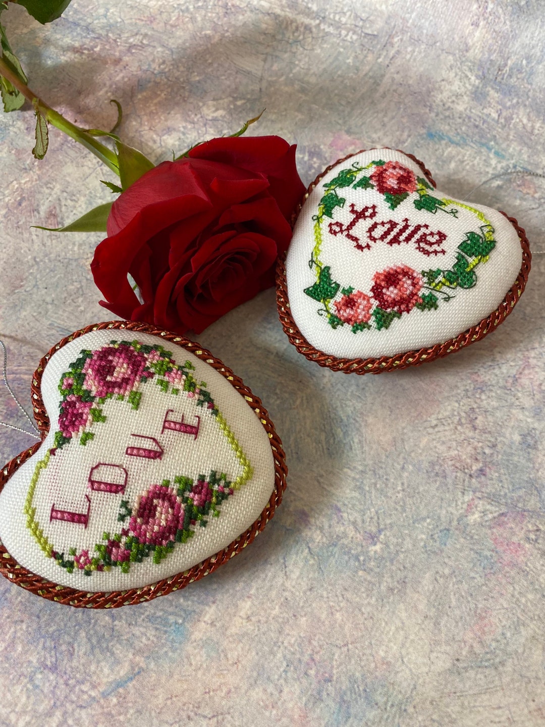 Embroidered Love Heart Set: Hand-stitched Hanging Ornaments - Etsy