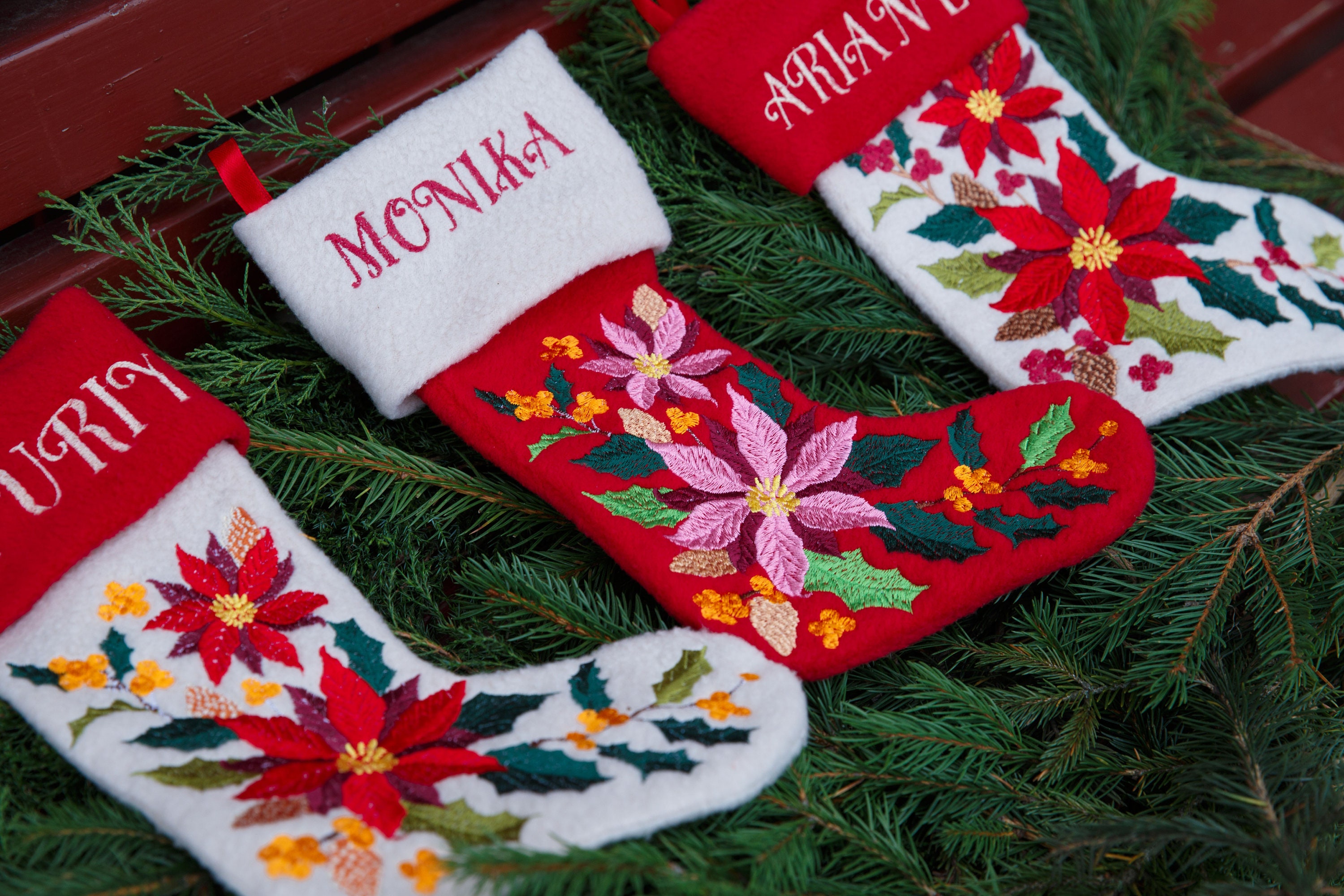 Holiday stockings Fleece embroidery stocking Red fleece | Etsy